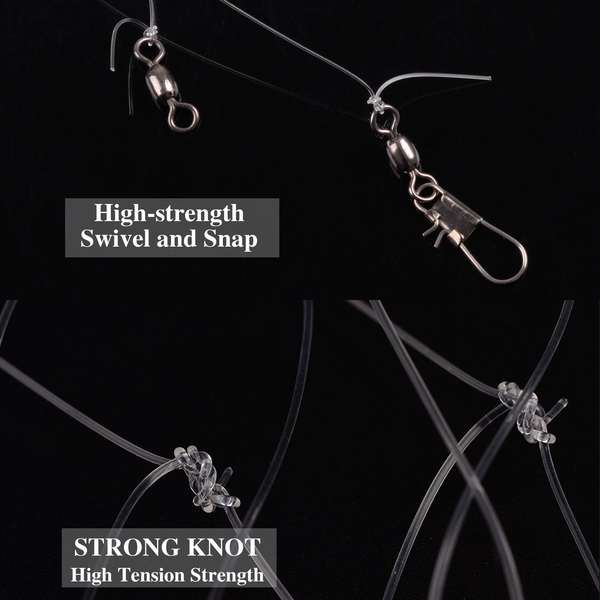 OROOTL Fishing Bait Rigs Saltwater, 6 Packs Surf Fishing Rigs with Sharp Hooks Fish Skin Feather Swivel Snap Glow Saltwater Lures Sea Bass Cod Herring Hook Rig Size 4 6 8