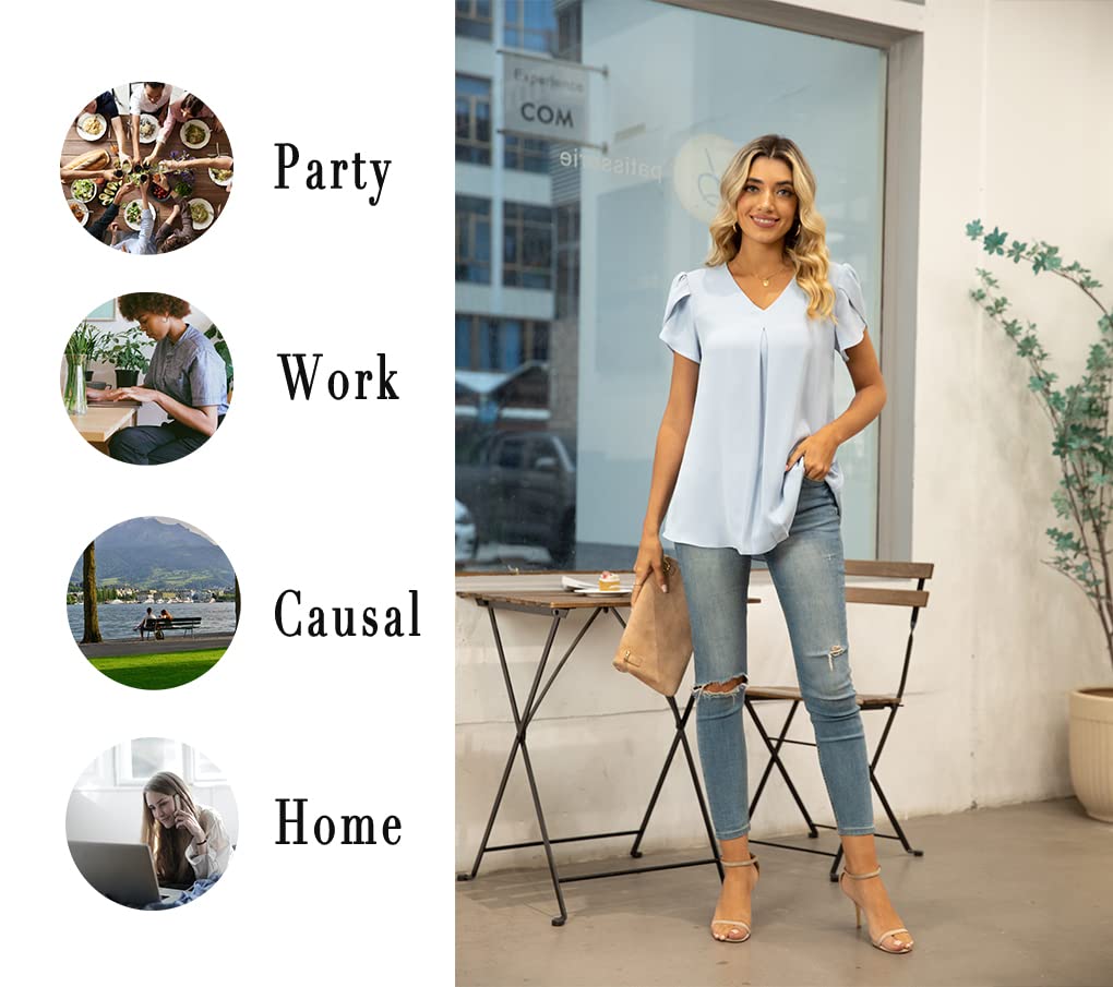 Anyally Women's Summer Spring Dressy Casual Chiffon Blouses Short Sleeve Tunic Tops for Leggings T-Shirts, XL Khaki