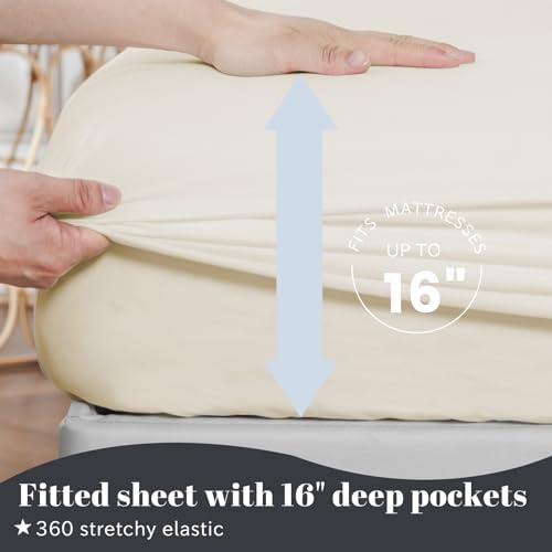Bedlifes Queen Sheet Set- Ultra Soft Sheets-Luxury-Breathable-16 Deep Pocket- 1800 Thread Count Percale Egyptian Microfiber Bed Sheets Wrinkle, Fade and Stain Resistant Queen Size Cream 4 Pieces