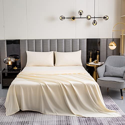 Bedlifes Queen Sheet Set- Ultra Soft Sheets-Luxury-Breathable-16 Deep Pocket- 1800 Thread Count Percale Egyptian Microfiber Bed Sheets Wrinkle, Fade and Stain Resistant Queen Size Cream 4 Pieces