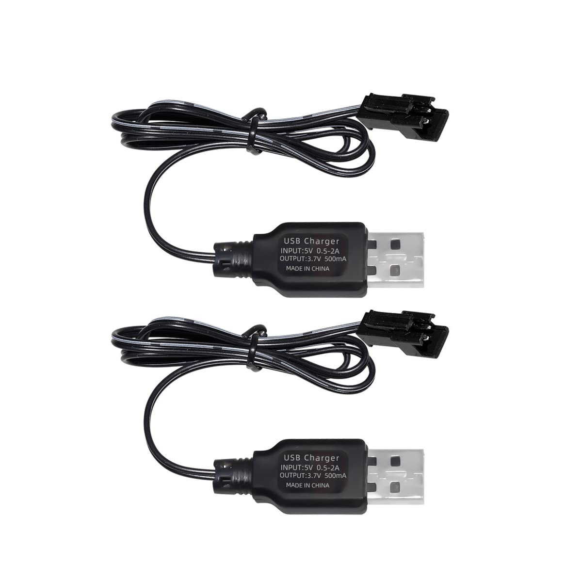 2 Pack 3.7V USB Charger Cable with SM-2P Plug Connector for Small RC Amphibious Stunt RC Car Boat Trucks Only fit 3.7V Li-ion and Li-Polymer Battery
