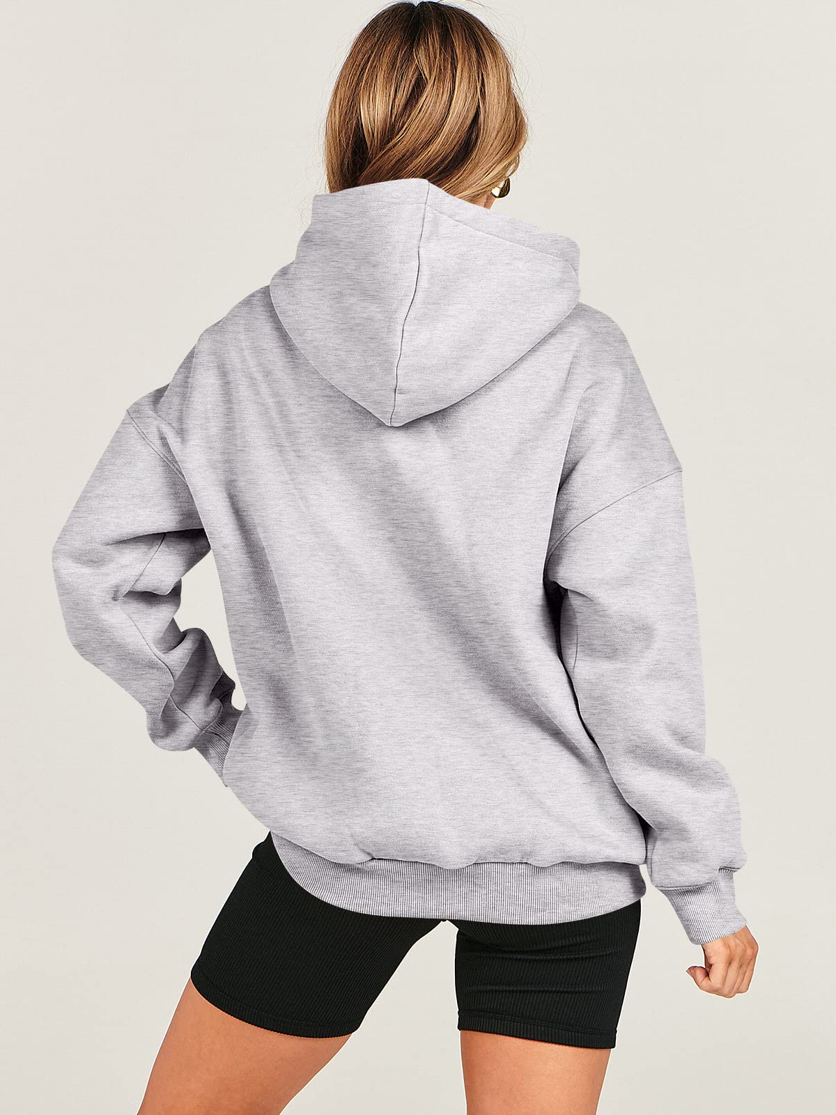 ANRABESS Women's Oversized Hoodies Long Sleeve Fleece Sweatshirts Solid Casual Hooded Pullover Loose Lightweight Fall Tops Clothes Grey A1023qianhuahui-L