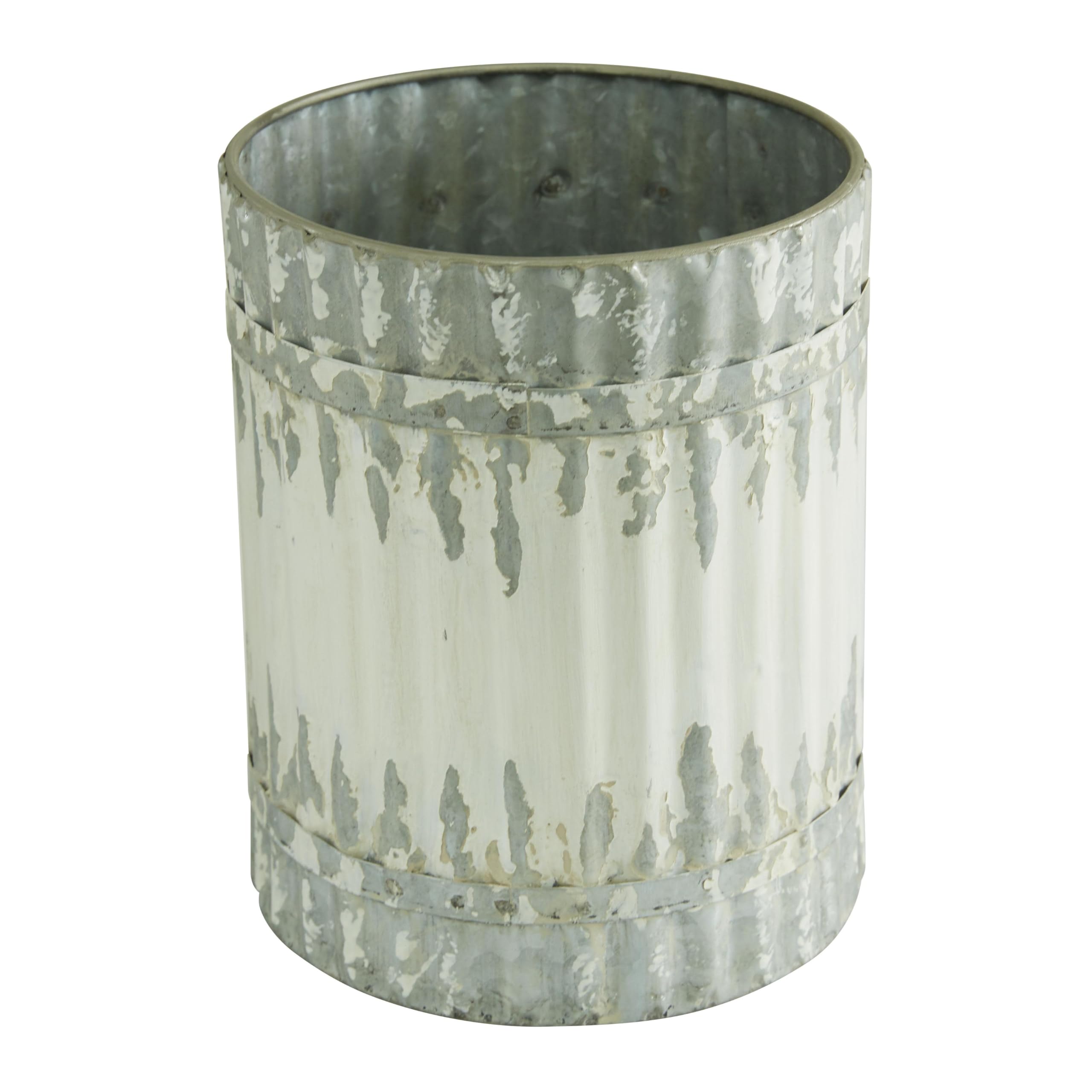 Deco 79 Metal Living Room Decorative Jars Distressed Decorative Container with Wood Lids, Set of 3 Jar with Lid 12", 10", 8"H, White