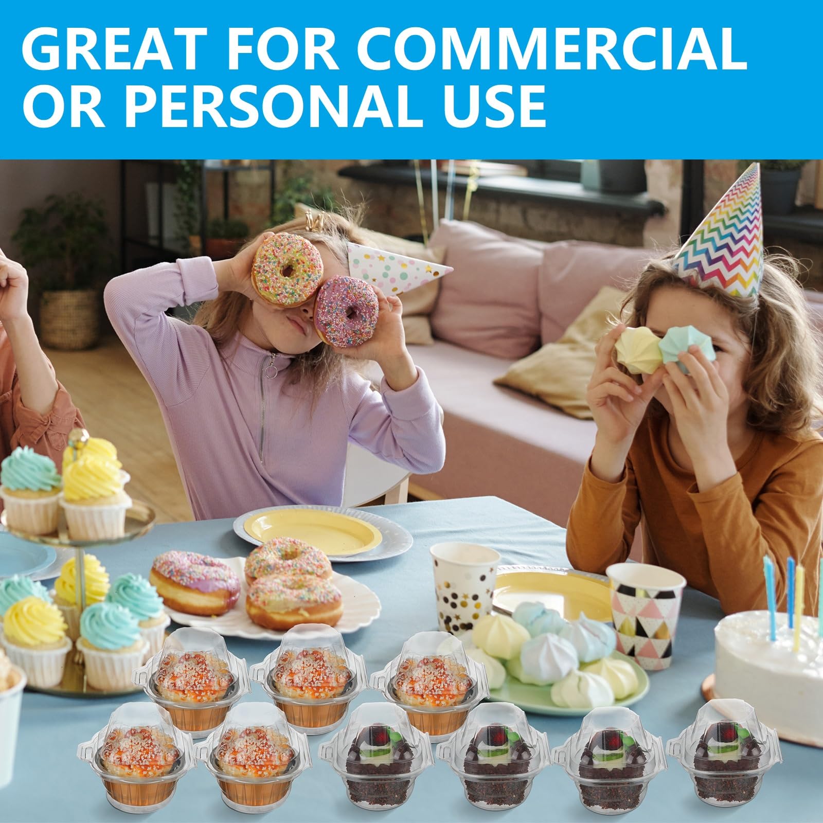 300 Pcs Individual Cupcake Containers Bulk Disposable Single Cupcake Boxes Plastic Cupcake Holder Stackable Cupcake Carriers Clear Cupcake Domes with Connected Lid for Food Wedding Baby Shower
