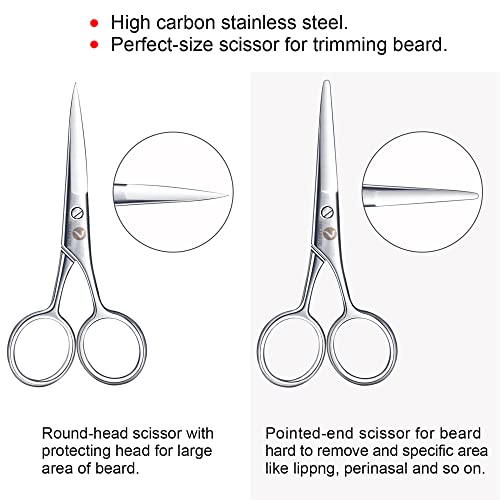 TecUnite 4 Pieces Beard Trimming Scissors Set, Grooming Scissors for Men and Mustache Beard Comb Beard Grooming Trim Scissor Kit with Storage Bag