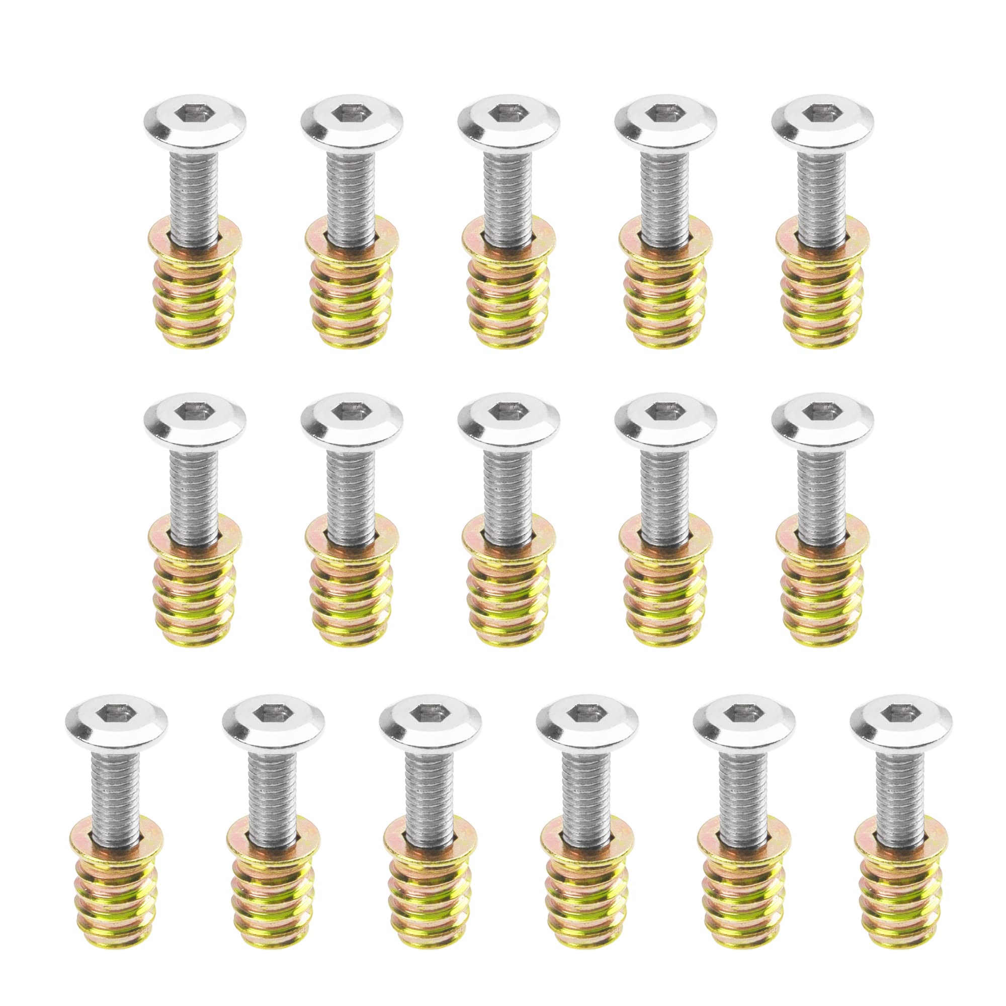 Rrina 16 Sets M6x25 Furniture Screw Nut Threaded Wood Inserts Bolt Fastener Connector Hex Socket Drive M6x15 Screw-in Nuts