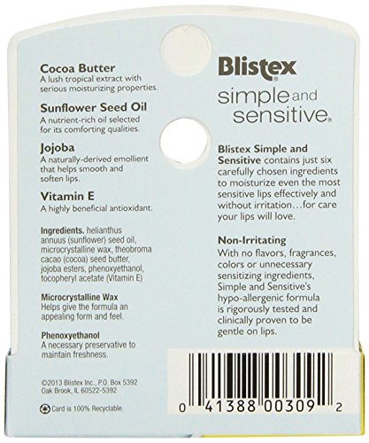 Blistex Simple & Sensitive Lip Moisturizer 0.15 oz (Pack of 4)