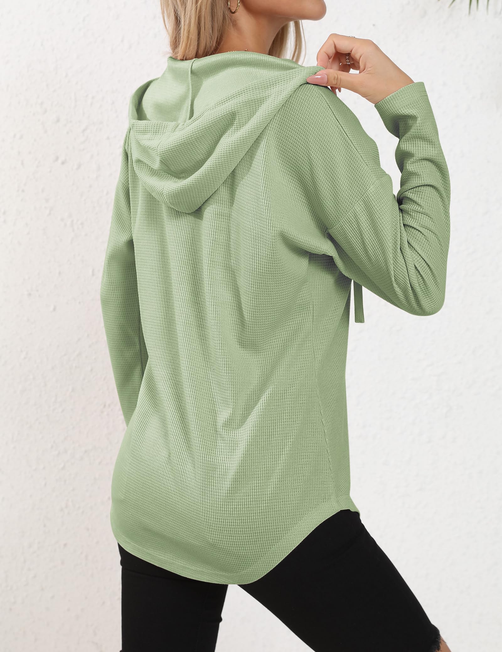 morhuduck Women's V Neck Hoodies Long Sleeve Sweatshirt Drawstring Pullover Tops with Pocket (Mint Green M)