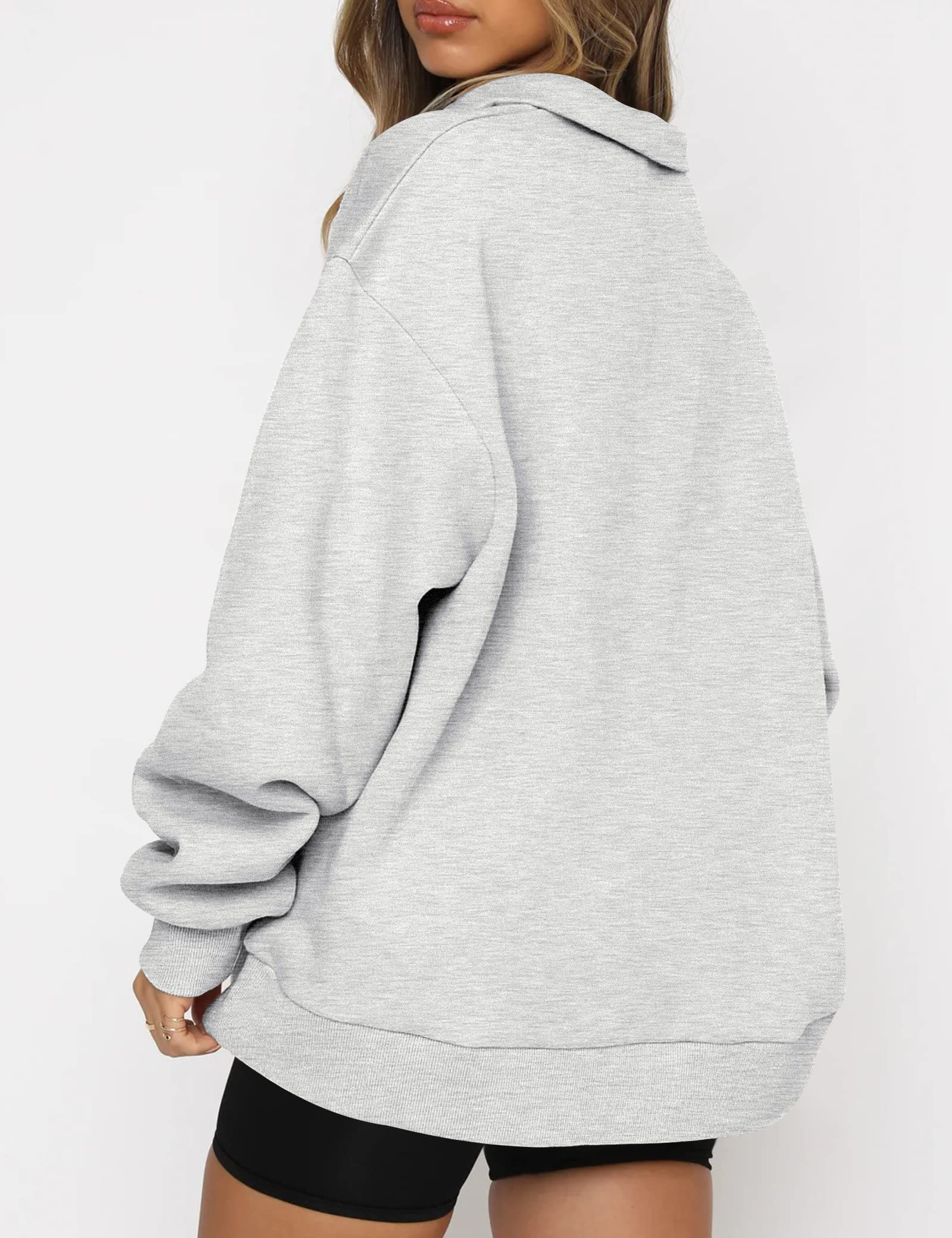 EFAN Womens Oversized Hoodies Quarter Zip Pullover Half Zip Sweatshirts Long Sleeve Sweaters Trendy Outfits Teen Girls Fall Y2K Tops Clothes Grey