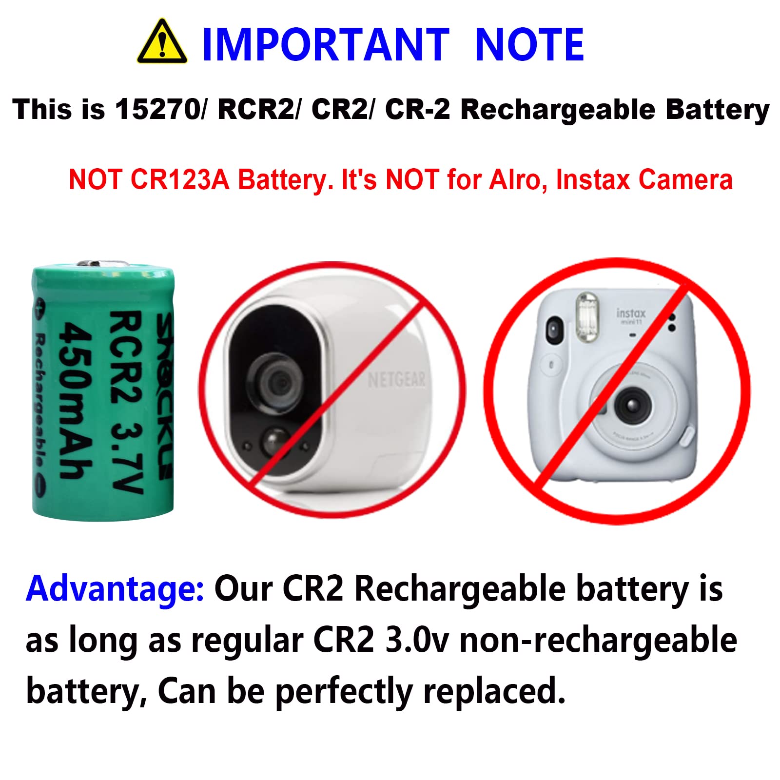 funkawa Shockli CR2 Rechargeable Batteries 450mAh, 3.7V RCR2 Batteries (4-Pack) with 2 -Slot Battery Charger(Not for Arlo Batteries)