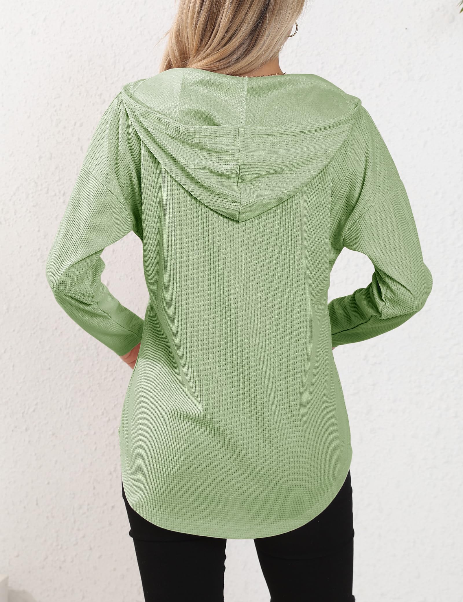 morhuduck Women's V Neck Hoodies Long Sleeve Sweatshirt Drawstring Pullover Tops with Pocket (Mint Green M)