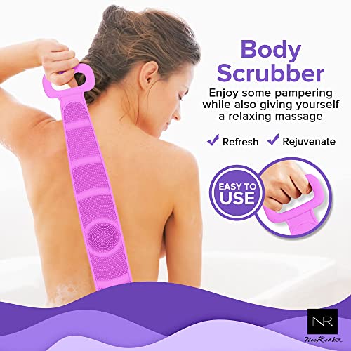 NeeRockz - Silicone Body Scrubber and Scalp Massager Set, 3-Inch Scalp Exfoliator and Dual-Sided 31.5-Inch Back Scrubber for Shower, Ergonomic Hair Massager and Bath Scrubber