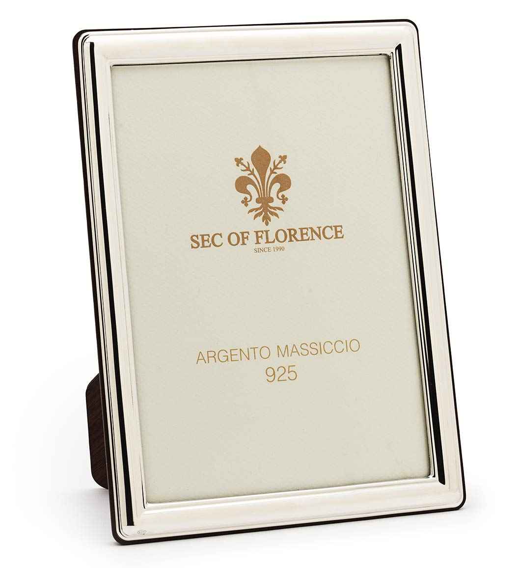 SEC OF FLORENCE 7"x5" in Hallmarked Solid Sterling Silver 925 Photo Picture Frame with Mahogany Wood Back 7370/13X18