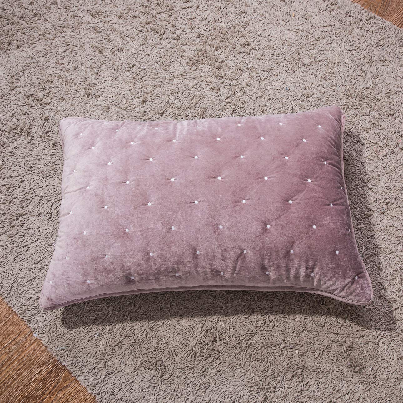 Tache Velvet Dreams Luxurious Velveteen Velour Super Soft Plush Warm Cozy Diamond Tufted Polka Dot Quilted Coverlet Light Purple Mauve Bedspread Set, King