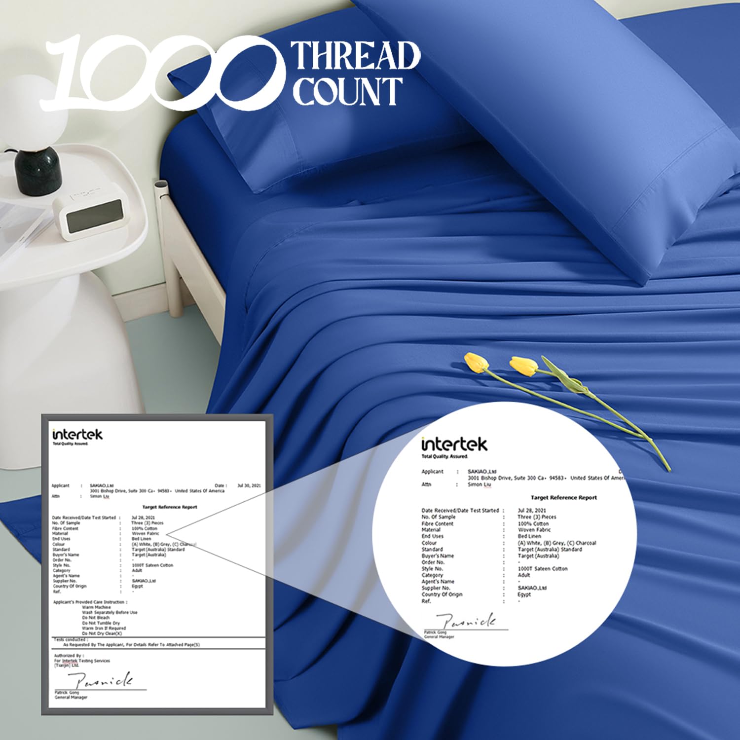 100% Egyptian Cotton Sheets King Size,1000 Thread Count Luxury Heavy Bed Sheets Set,Very Smooth Soft with 17" Deep Pocket Sheets 4 Pc Sets (King, Ocean Blue)