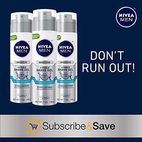Nivea Men Sensitive Skin & Stubble Shave Gel - Pack Of 3 With Beard Softener for Men - 7 Oz. Can, 21 Ounce
