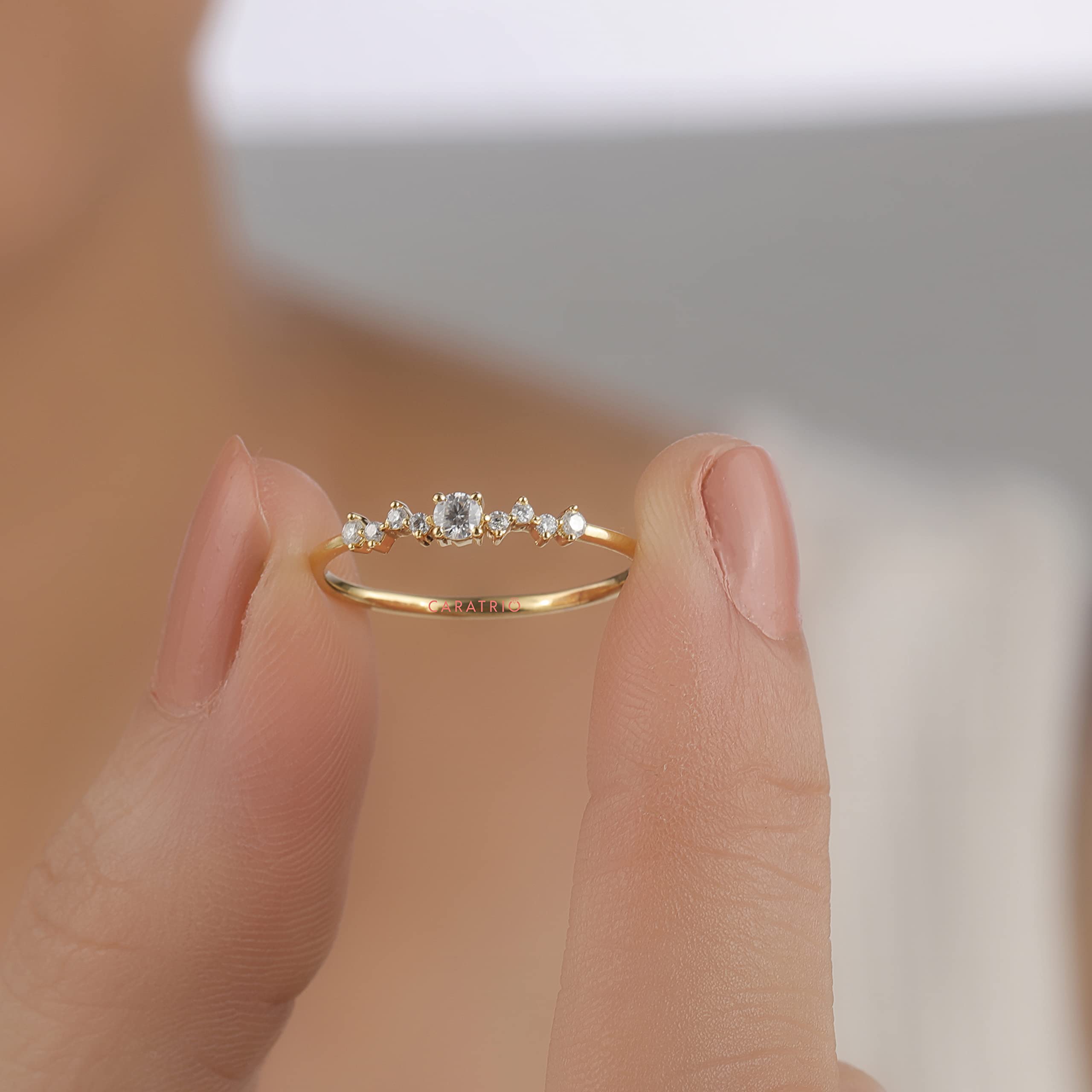 CARATRIO Engagement Rig for Women,14k Solid Gold Lab grown Cluster Ring for Wedding |Bridal gold ring promise ring |Jewellery Gift | Birthday Gift For Gold (4, Yellow Gold)