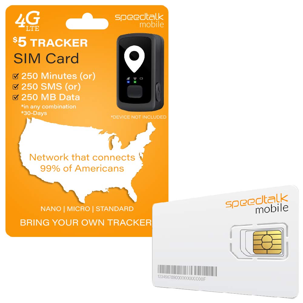 SpeedTalk Mobile Prepaid $5 GSM Sim Card for GPS Tracking Pet Senior Kid Child Car Smart Watch Devices Locators 30-Day Wireless Service
