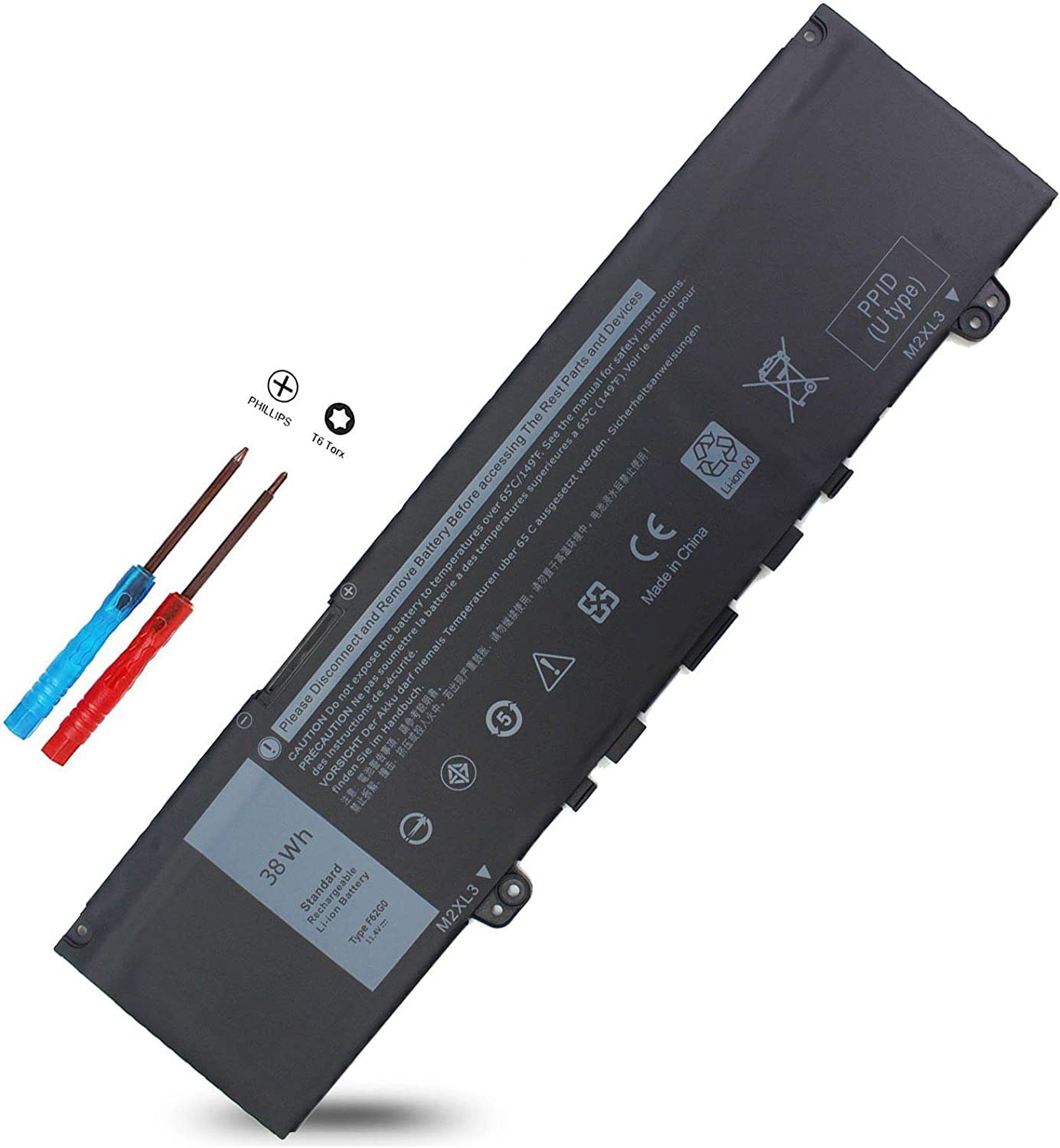 38WH 39DY5 F62G0 Battery for Dell Inspiron 13 7000 i7373 7373 7386 2-in-1 7370 7380 5370 P83G P87G P91G P83G001 P83G002 P87G001 Vostro 13 5370 039DY5 0F62G0 RPJC3 0RPJC3 F62GO -12 Month Warranty 11.4V