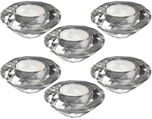 Amlong Crystal Diamond Tealight Candle Holder, Clear, Set of 6