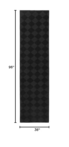 Garland Rug Diamond Solid Black 3' x 8' Soft, Non Slip Area Rug- Ideal for Living Rooms & Hallways, Stylish & Durable for High-Traffic Areas