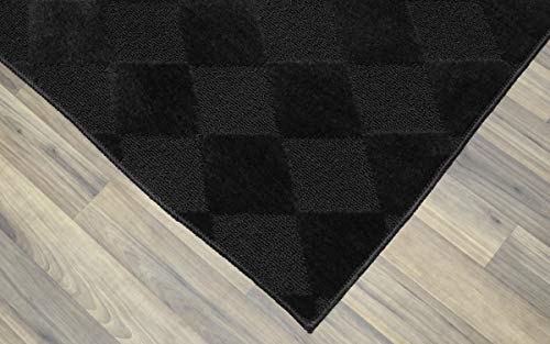 Garland Rug Diamond Solid Black 3' x 8' Soft, Non Slip Area Rug- Ideal for Living Rooms & Hallways, Stylish & Durable for High-Traffic Areas