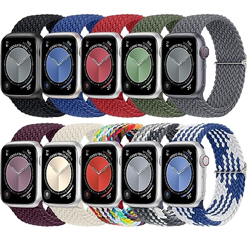 Getino 10 Pack Braided Stretchy Compatible with Apple Watch Band Women 38mm 40mm 41mm 42mm 44mm 45mm 46mm 49mm, Sport Nylon Elastic Solo Loop iWatch Strap Men for iWatch Ultra 2 SE Series 10 9 8 7 6 5