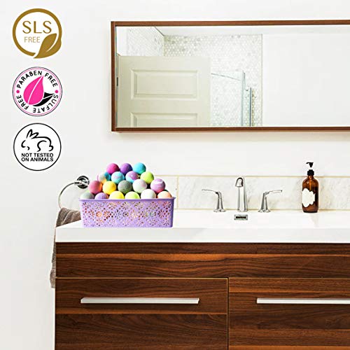 Purelis Moisturizing Bath Bombs Gift Basket, 40 count. Bulk Bath Bomb Gift Set with Essential Oils & Shea Butter. Organic, Individually Wrapped Bath Bombs in Gift Box. Best Gift Idea for Women & Kids!