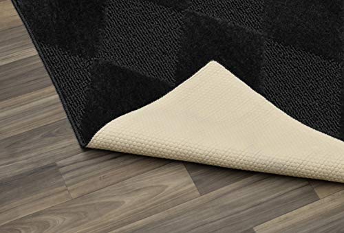 Garland Rug Diamond Solid Black 3' x 8' Soft, Non Slip Area Rug- Ideal for Living Rooms & Hallways, Stylish & Durable for High-Traffic Areas