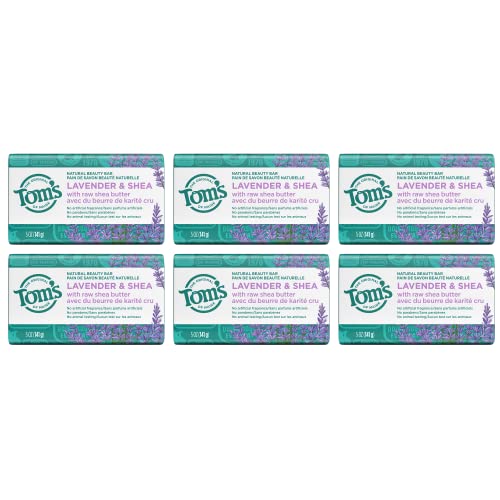 Tom's of Maine Natural Beauty Bar Soap, Lavender & Shea With Raw Shea Butter, 5 oz. 6-Pack
