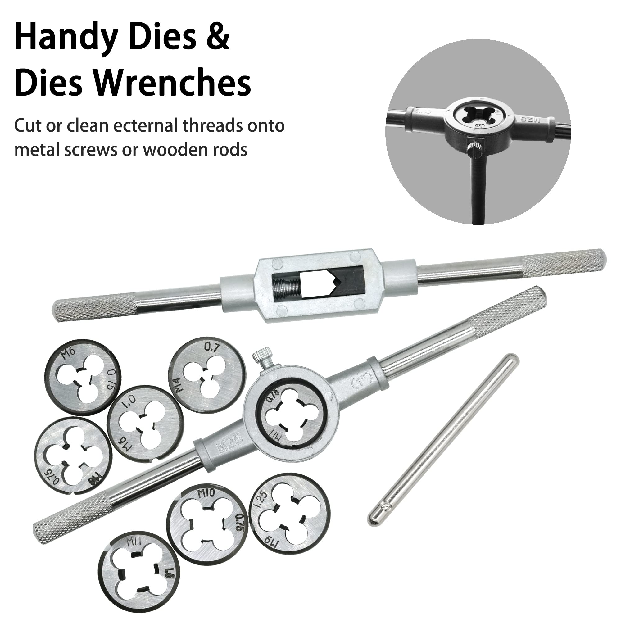 GMTOOLS 60PCS Tap and Die Set, Metric Standard Size M3 to M12, Threading Tool Set with Complete Accessories and Storage Case, Tap Die Kit for Threading and Rethreading Internal and External Threads