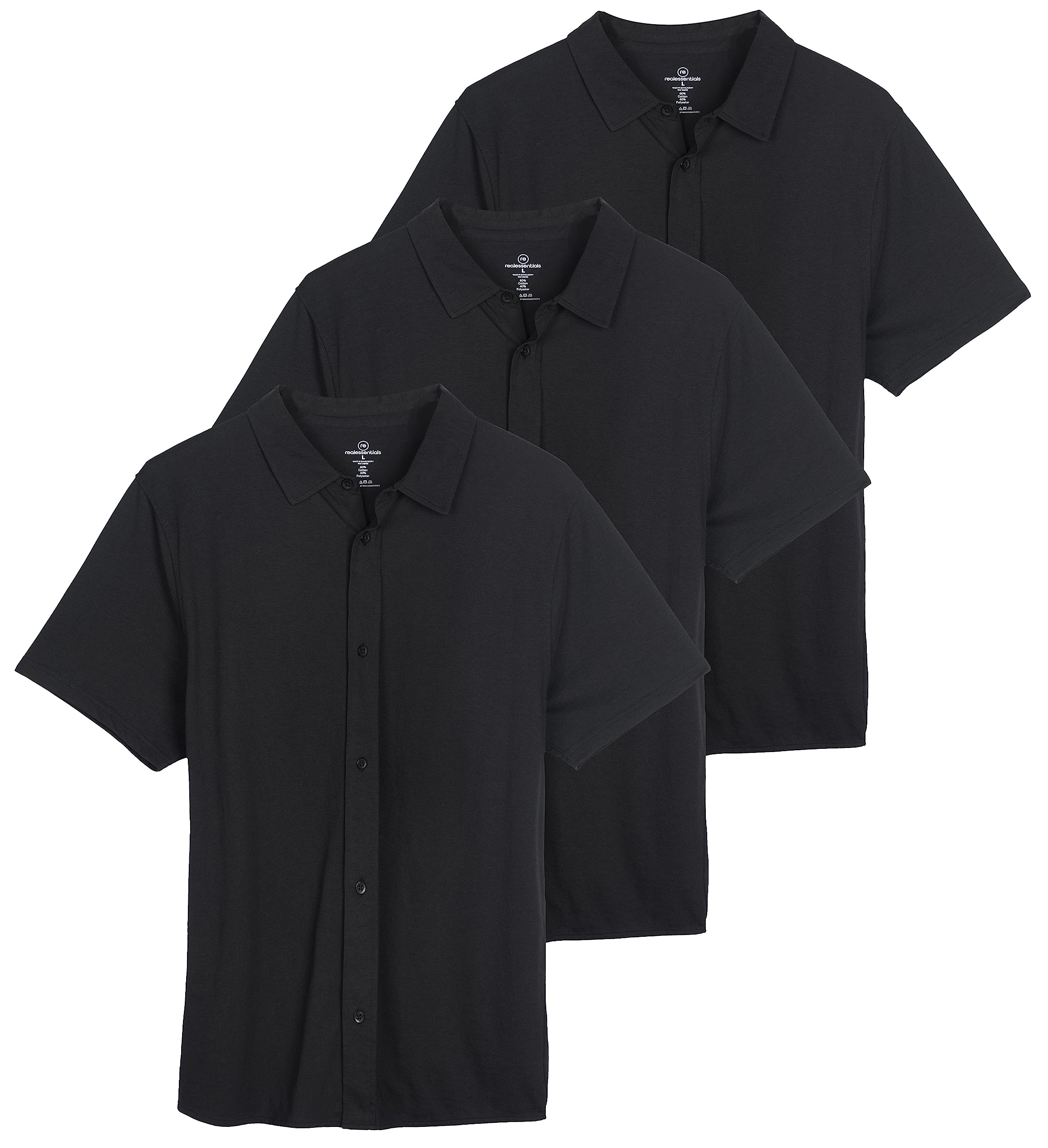 3-Pack: Mens Short Sleeve Button Down Shirt Casual Dress Shirts Men Up Linen Collared Slim Fit Wrinkle Free Work Business Formal Tops Clothes Clothing Outfits Summer Stylish Oxford Cotton - Set 1, L
