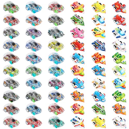 ONEST 60 Pieces Mini Pull Back Cars Airplanes Toy Cars Small Racing Airplane Car Party Favors Carnival Prizes Classroom Rewards Pinata Stocking Goodie Bag Stuffers Birthday Toys for Girls Boys Toddler