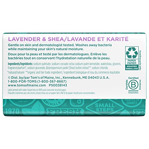 Tom's of Maine Natural Beauty Bar Soap, Lavender & Shea With Raw Shea Butter, 5 oz. 6-Pack