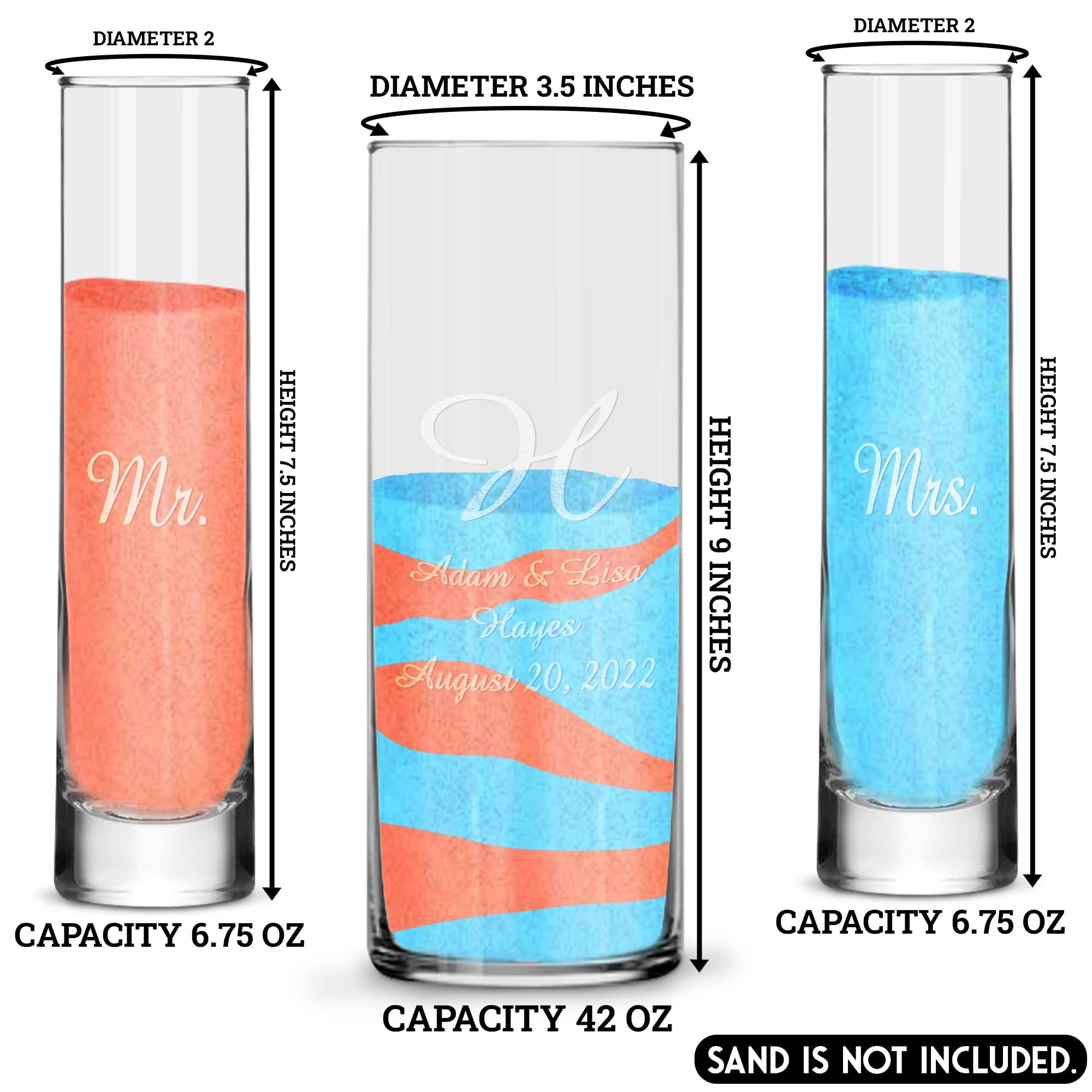Personalized Monogram Unity Sand Ceremony Set, Wedding Accessories for Reception and Ceremony Unity Set, Sand Ceremony Kit for Wedding, Blended Family Unity Set, Cylinder Set w/Cork