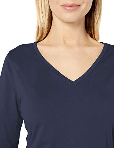 Amazon Essentials Women's Classic-Fit 100% Cotton Long-Sleeve V-Neck T-Shirt, Navy, XX-Large