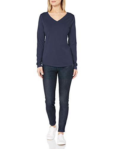 Amazon Essentials Women's Classic-Fit 100% Cotton Long-Sleeve V-Neck T-Shirt, Navy, XX-Large