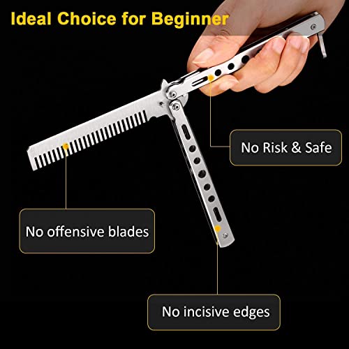 2 Pieces Butterfly Combs Stainless Steel Folding Training Practice Combs Hair Styling Tools for Sport Outdoor Use (Black, Silver)
