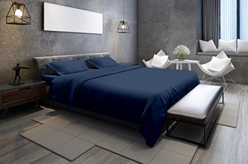 Luxury 1000 Thread Count 100% Egyptian Cotton Bed Sheets 4 Pc Queen Size Sheet Set Navy Blue, Sateen Weave Bed Sheets, Single Ply Yarns, Luxury Collection, Fits mattress up to 16” Deep Pocket