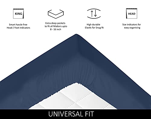 Luxury 1000 Thread Count 100% Egyptian Cotton Bed Sheets 4 Pc Queen Size Sheet Set Navy Blue, Sateen Weave Bed Sheets, Single Ply Yarns, Luxury Collection, Fits mattress up to 16” Deep Pocket