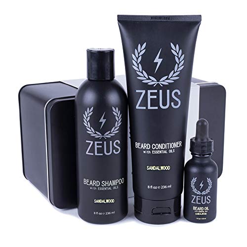 ZEUS Beard Care Set, Starter Beard Wash & Beard Oil Kit for Men, Soften, Hydrates, & Moisturizes – MADE IN USA (Sandalwood)