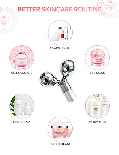 3in1 Face Massager For Women 3D V Line Lifting Rose Quartz Face Roller Skin Care Tools Eye Massager Tool Face Lift Double Chin Reducer HANABEE Facial Massager Skin Roller (Sliver)