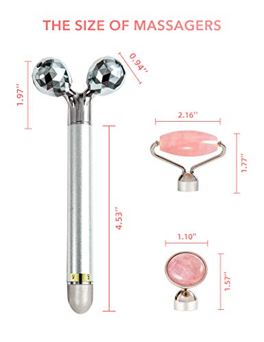 3in1 Face Massager For Women 3D V Line Lifting Rose Quartz Face Roller Skin Care Tools Eye Massager Tool Face Lift Double Chin Reducer HANABEE Facial Massager Skin Roller (Sliver)