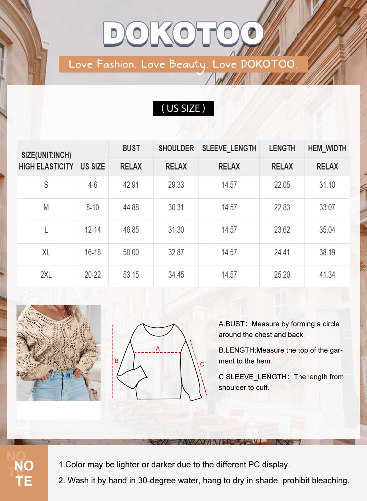 Dokotoo Autumn Sweaters V Neck Crochet Hollow Out Lightweight Oversized Pullover Sweaters Off The Shoulder Sweater for Women Apricot Large