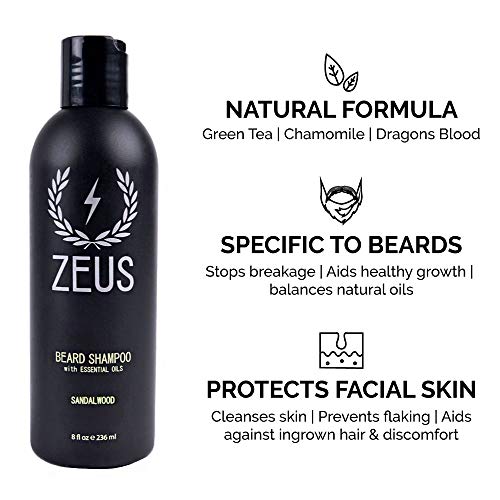 ZEUS Beard Care Set, Starter Beard Wash & Beard Oil Kit for Men, Soften, Hydrates, & Moisturizes β MADE IN USA (Sandalwood)