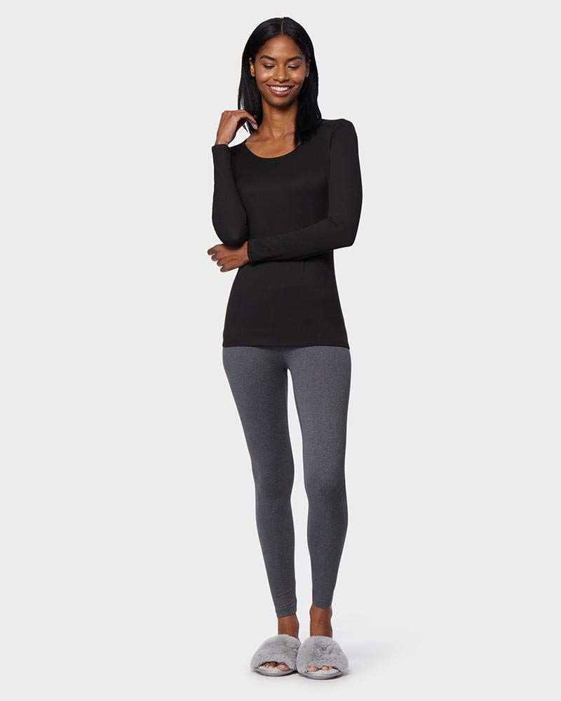 32 Degrees Heat Womens Ultra Soft Thermal Lightweight Baselayer Scoop Neck Long Sleeve Top, Black, Medium