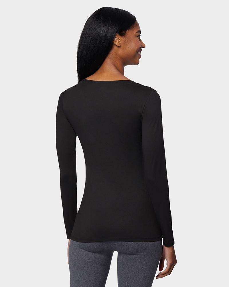 32 Degrees Heat Womens Ultra Soft Thermal Lightweight Baselayer Scoop Neck Long Sleeve Top, Black, Medium