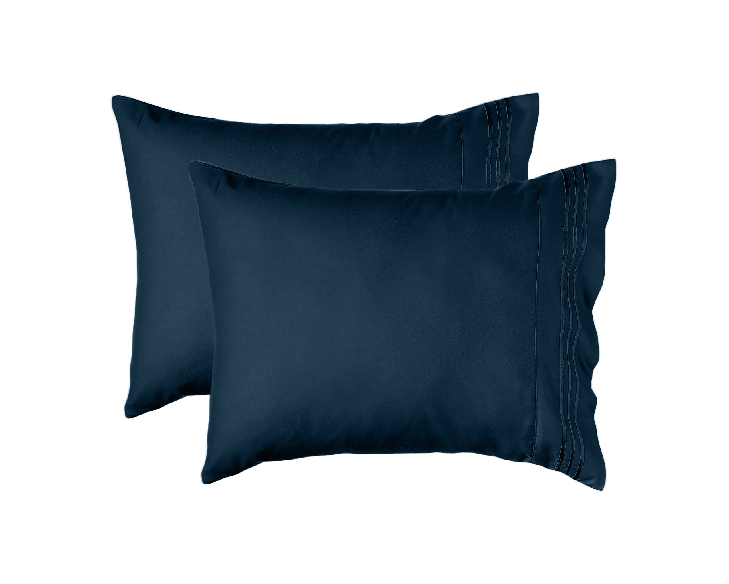 Elegant Comfort 4-Piece Solid Smart Sheet Set-Deep Pocket Fitted Sheet with Side Storage Pockets-Silky Soft 1500 Thread Count Egyptian Quality Microfiber, Wrinkle and Fade Resistant, King, Navy Blue