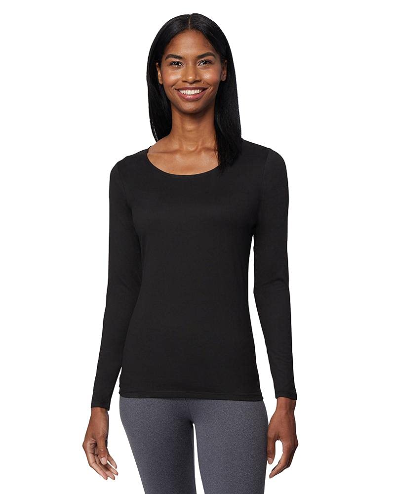 32 Degrees Heat Womens Ultra Soft Thermal Lightweight Baselayer Scoop Neck Long Sleeve Top, Black, Medium