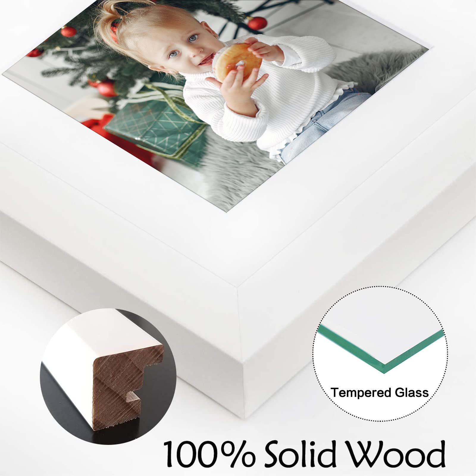 Golden State Art, 6x6 White Photo Frame-Display Photos 4x4 with White Mat or 6x6 without Mat - Solid Wood, Real Glass, Set of 4 (Wall Display)